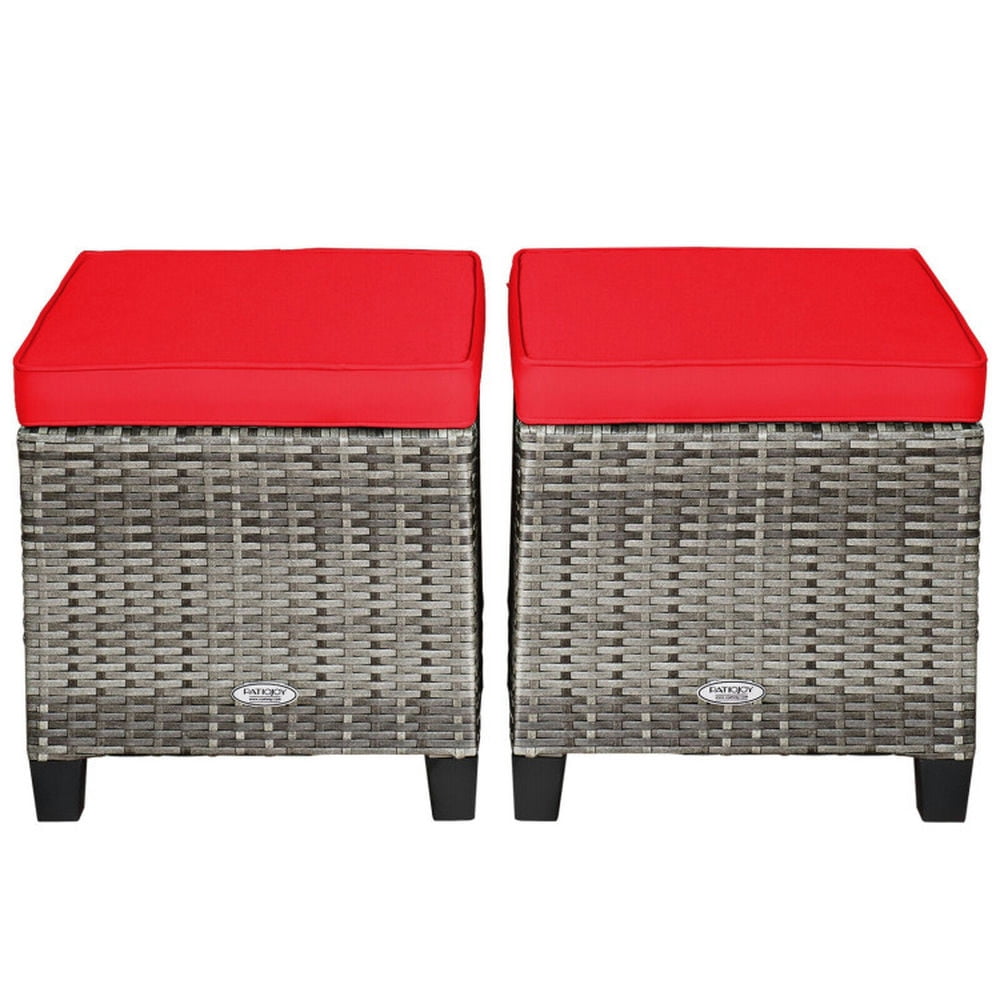 Spaco 2PCS Rattan Wicker Ottoman Seat, Patio Ottoman Seat with ...