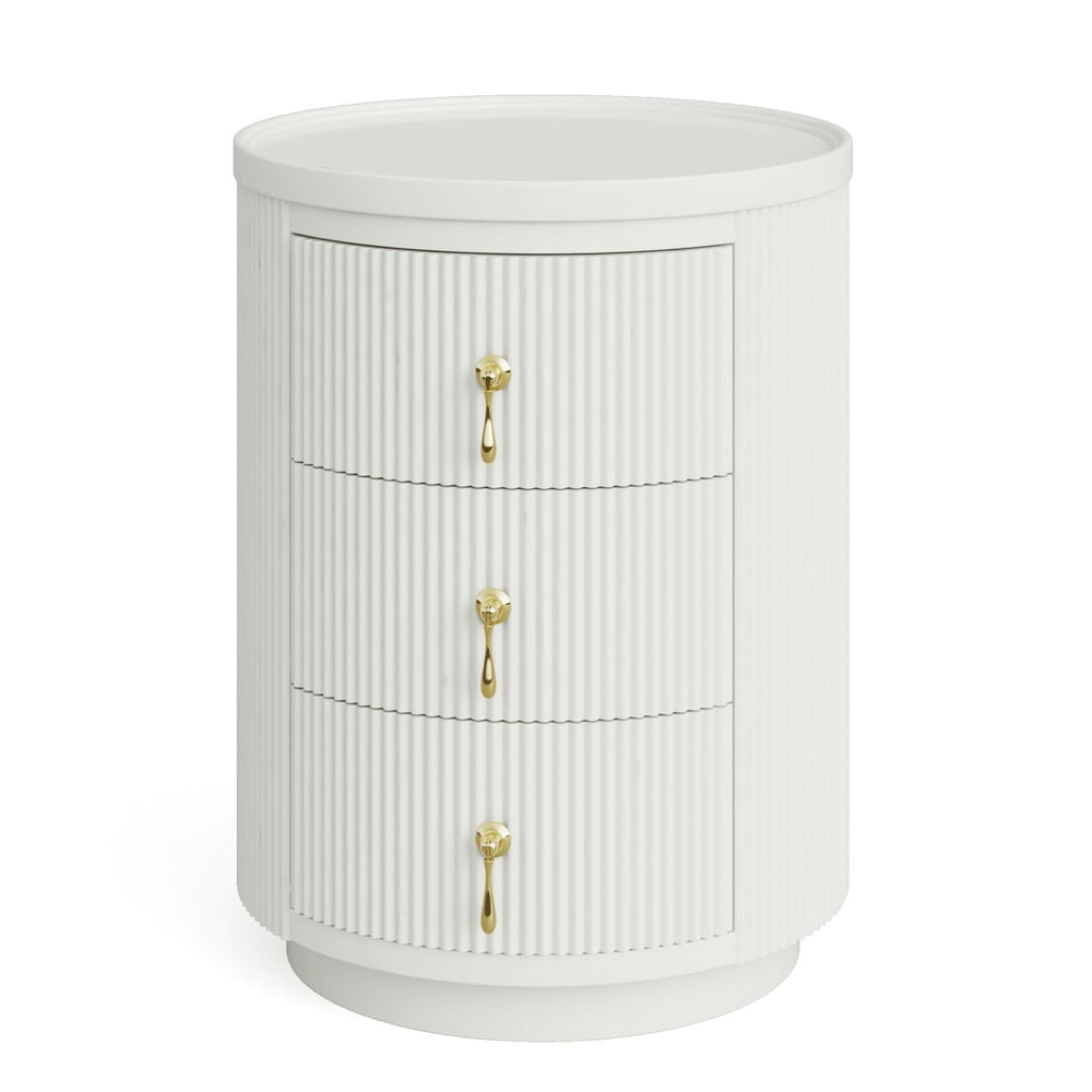 Spaco 3 Drawers Nightstand, Modern Round Side End Table with Storage ...