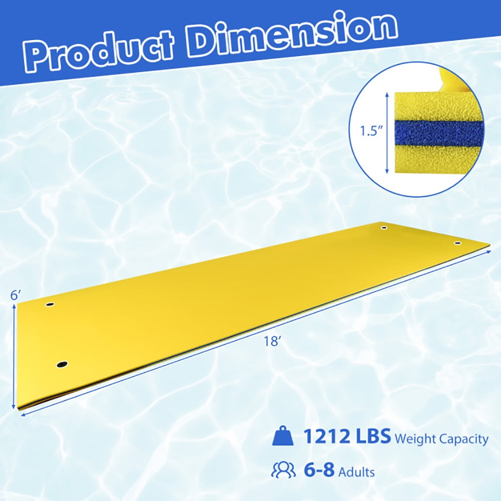 Spaco 3 Layer Floating Water Pad Foam Mat-Yellow, Floating Water Mat ...