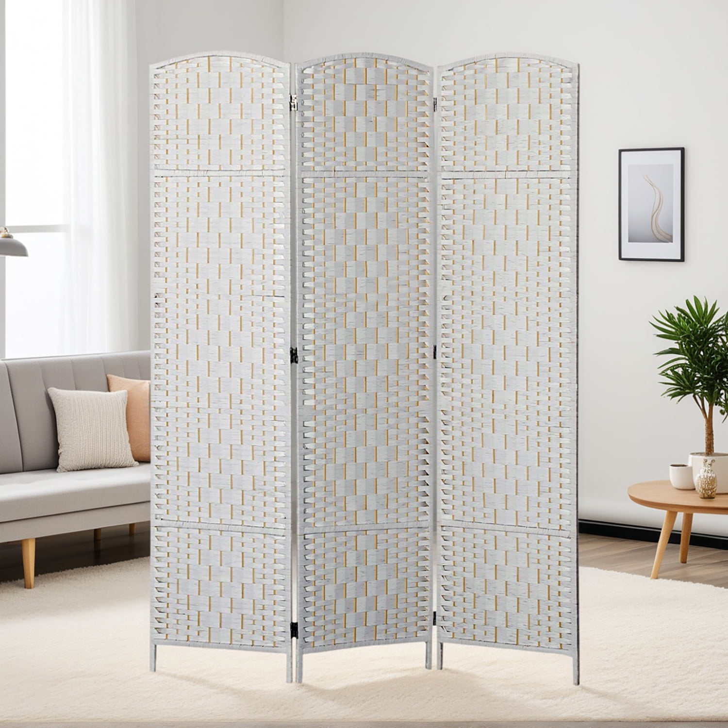Spaco 3 Panel Folding Privacy Screen, 6FT Tall Portable Weave Partition ...