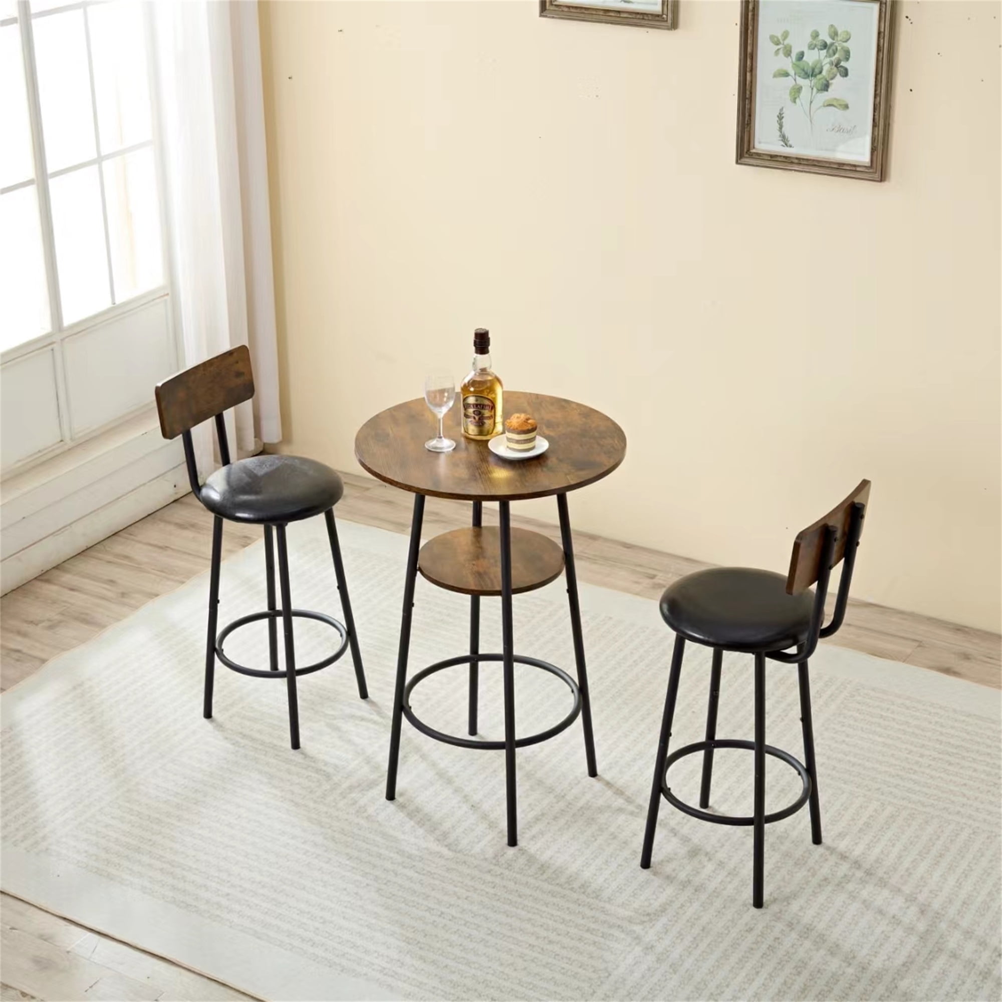 Spaco 3-Piece Dining Table Set, Round Bistro Bar Table Set, High Top ...