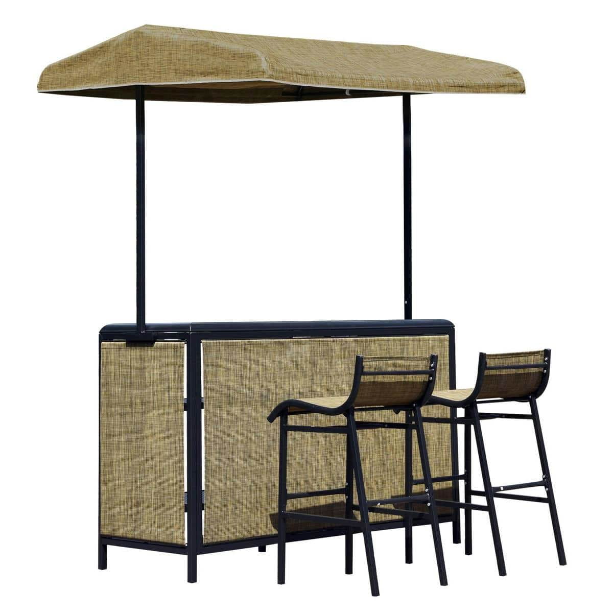 Spaco 3 Piece Outdoor Bar Set for 2 with Canopy and Breathable Mesh, Rectangular Table with ...