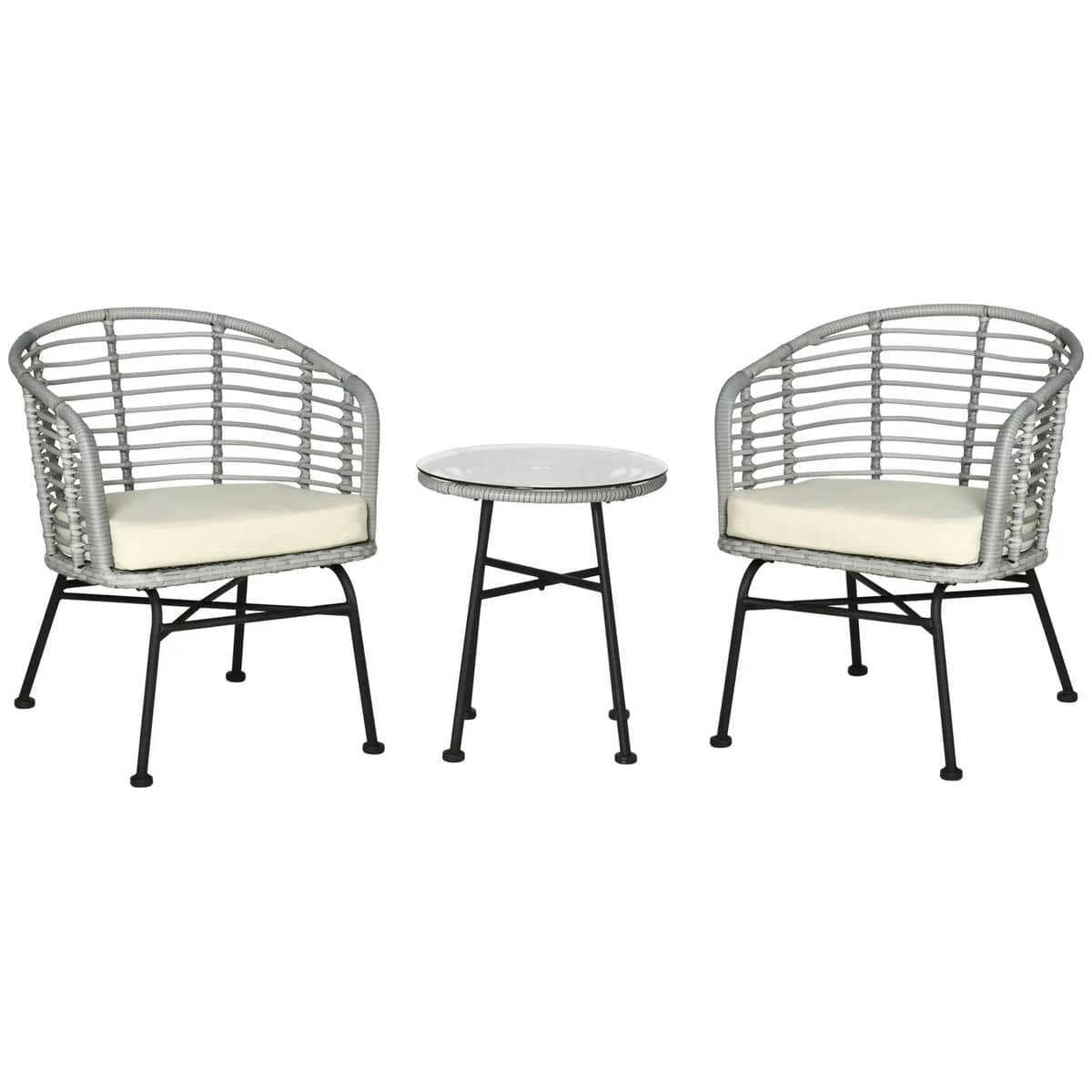 Spaco 3 Piece Patio Bistro Set, PE Rattan with Cushioned Barrel Chairs ...
