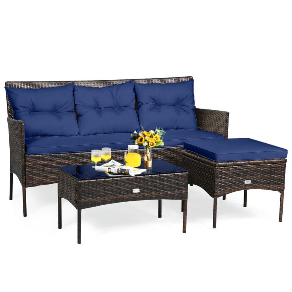 Spaco 3-Piece Patio Furniture Sectional Set with A Solid Steel Frame ...