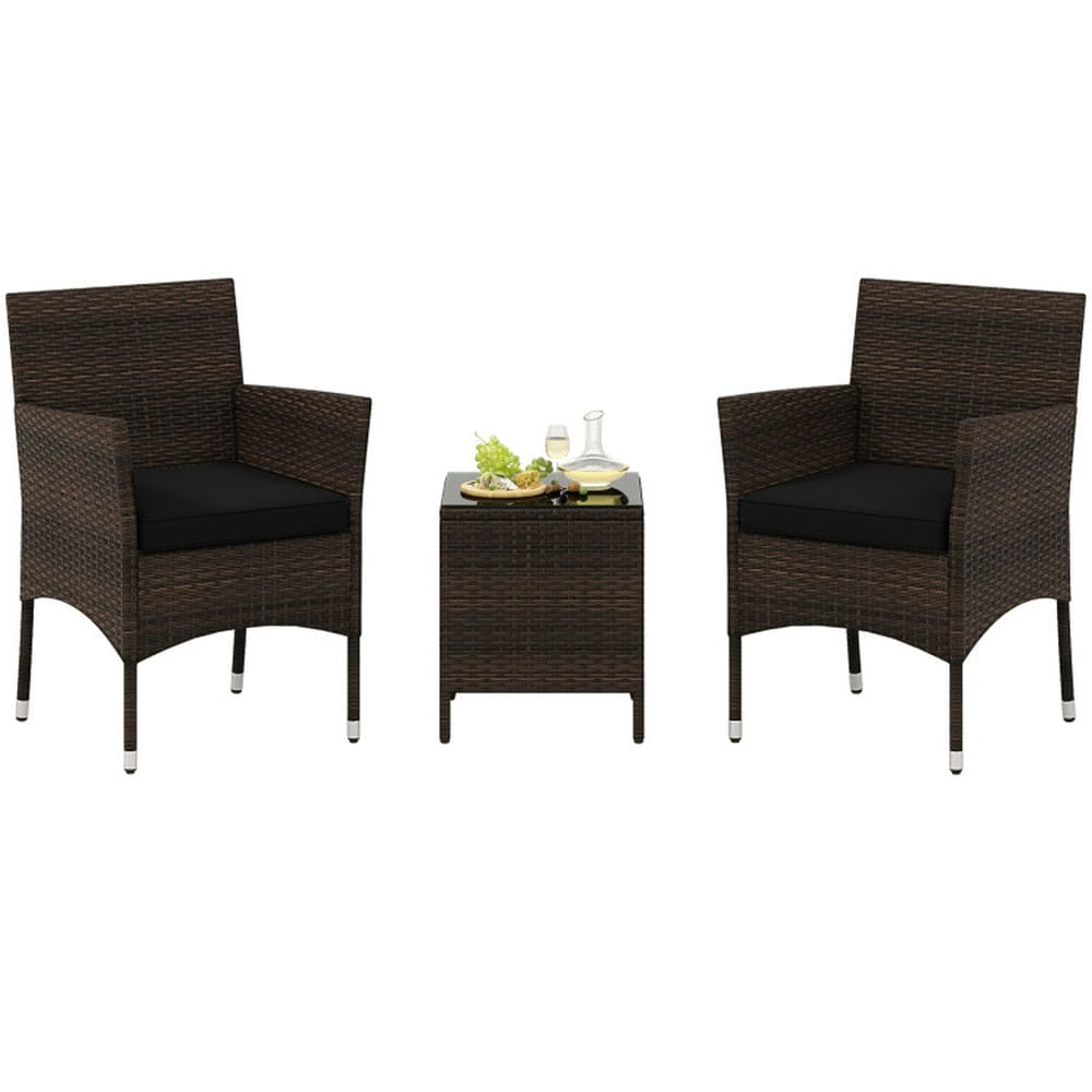 Spaco 3 Pieces Outdoor Conversation Set with Cushioned Seat and Glass ...
