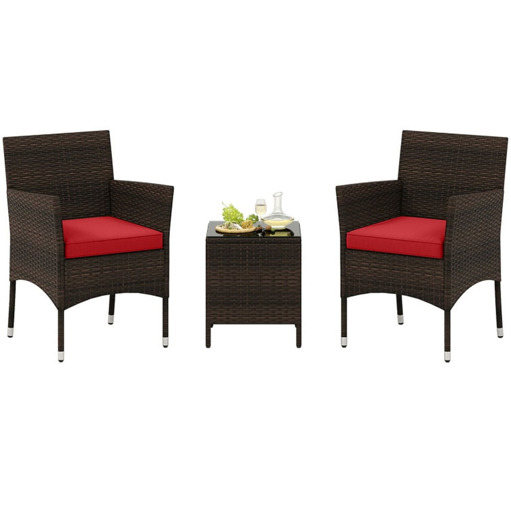 Spaco 3 Pieces Outdoor Conversation Set with Cushioned Seat and Glass ...
