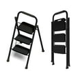 Spaco 3 Step Black Iron Handrail, Folding Step Stool with Width Pedal ...