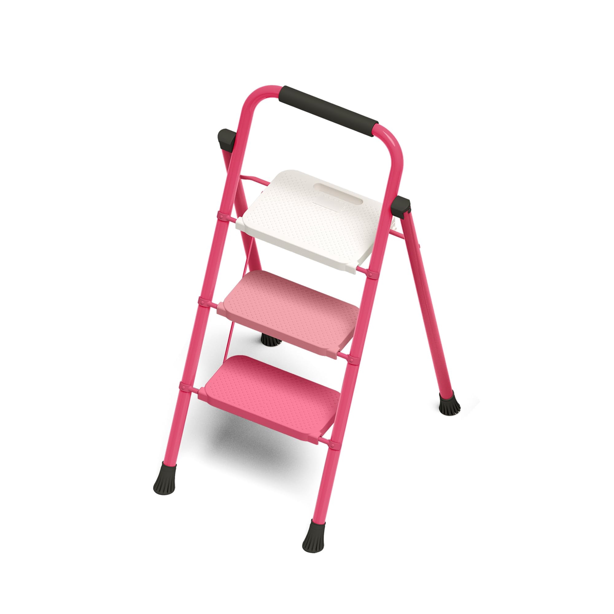 Spaco 3 Step Rose Iron Handrail, Folding Step Stool with Width Pedal ...