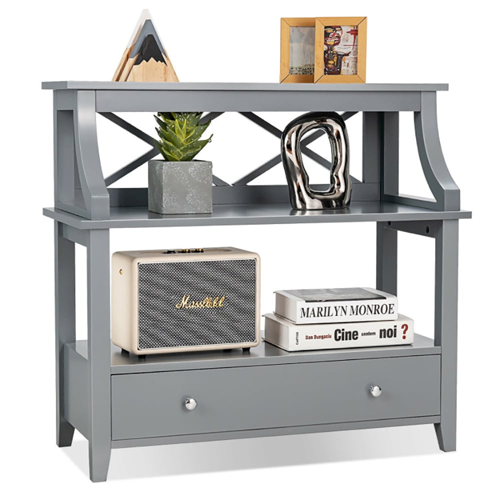 Spaco 3-Tier Storage Rack End table Side Table with Slide Drawer-Gray, Entryway Table Hallway ...