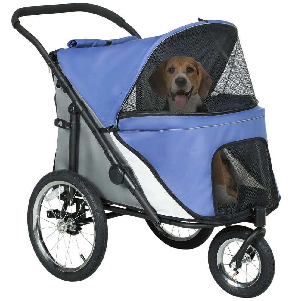 Spaco 3 Wheels Dog Stroller with One-Hand Fold, Rubber Wheels, Storage Bag, Soft Cushion, for ...