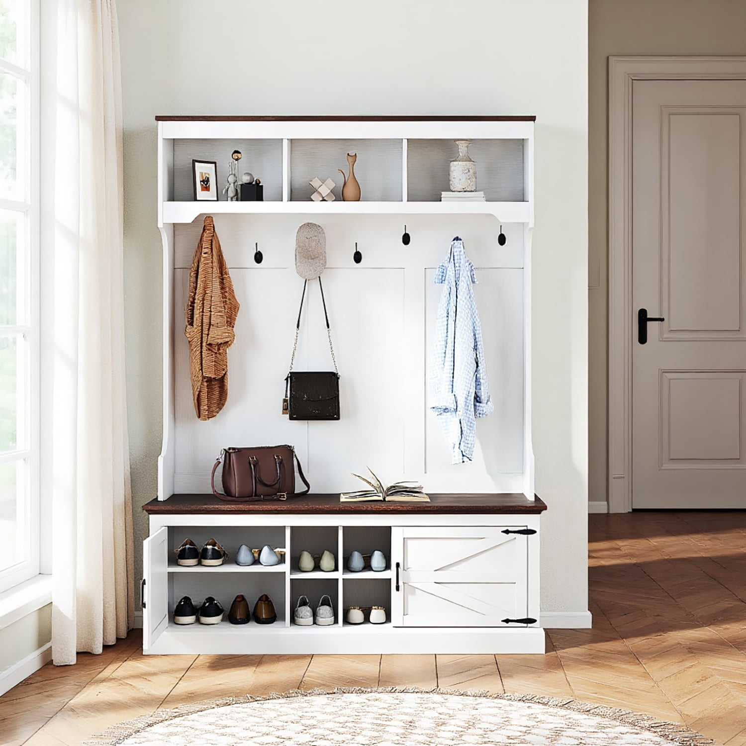 Spaco 3-in-1 Hall Tree with Shoe Storage, Coat Rack with Bench and ...