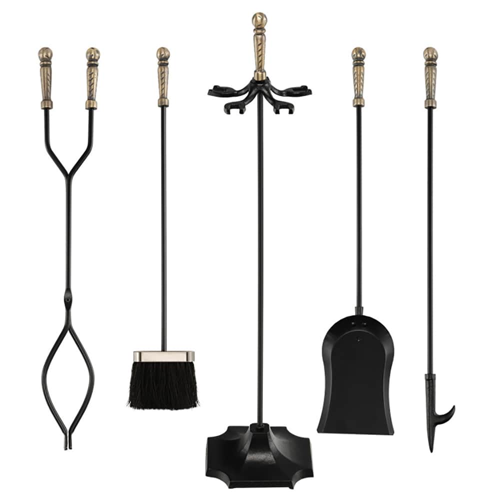 Spaco 31 inch 5-Piece Metal Fireplace Tool Set with Stand, Bronze ...