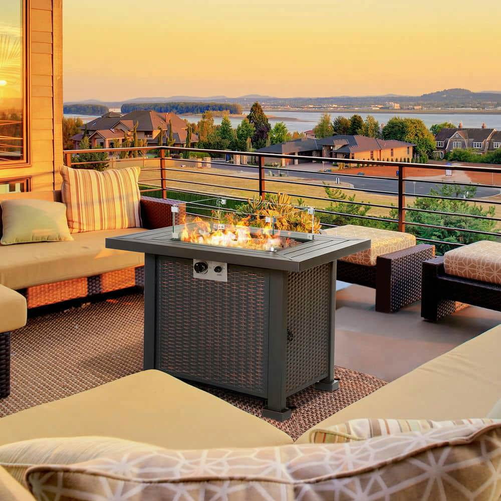 Spaco 34 Inch Propane Gas Fire Pit Table with Lava Rocks and Steel Base ...