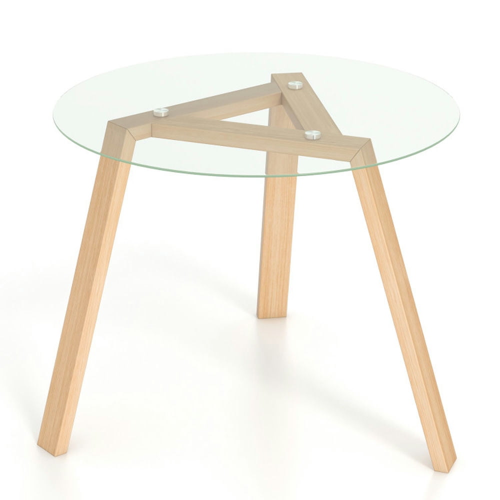 Spaco 35.5 Inches Round Glass Dining Table for 4 with Rubber Wood Frame ...
