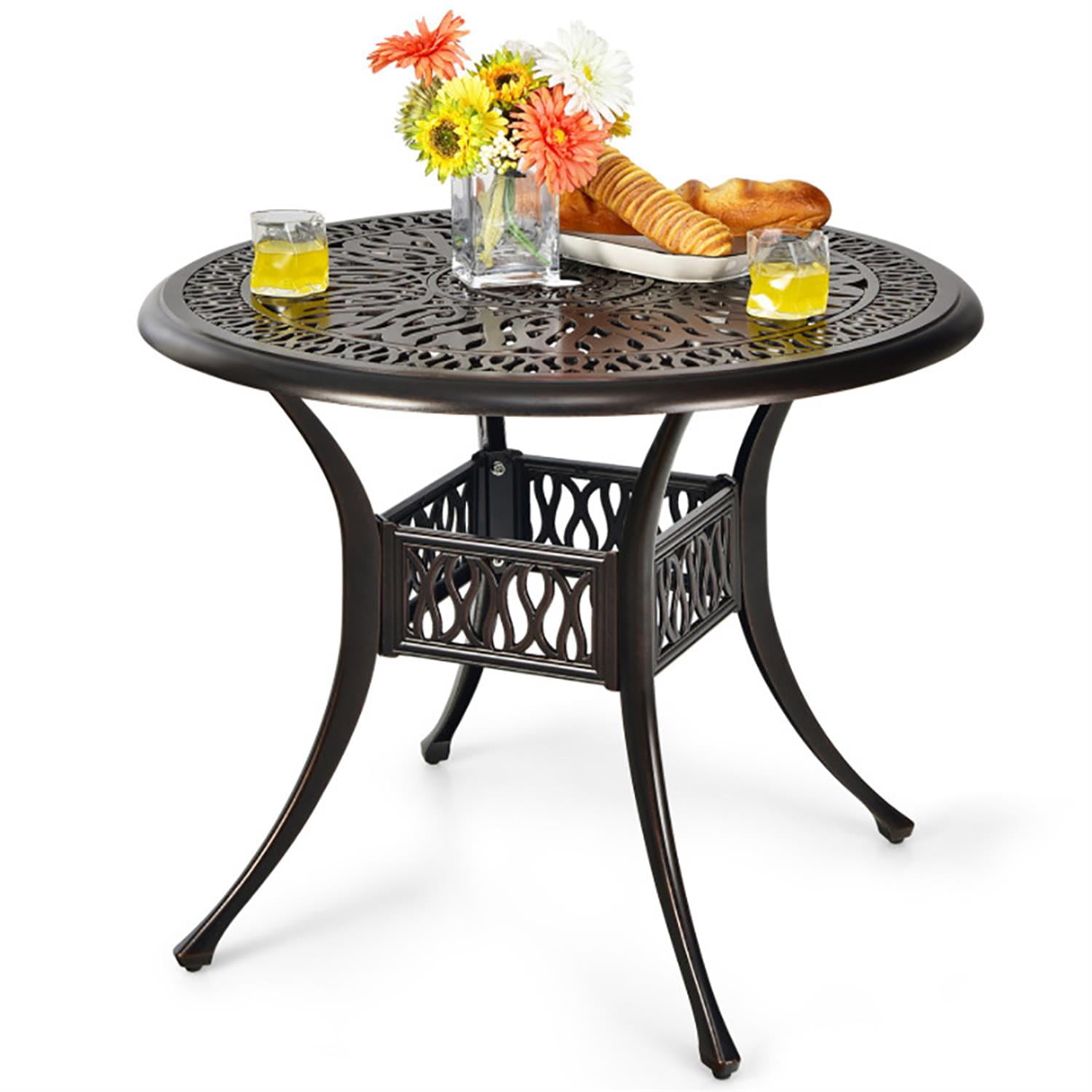 Spaco 36" Outdoor Patio Round Dining Bistro Table with Umbrella Hole ...