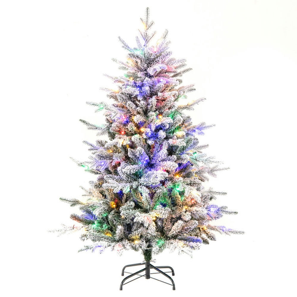 Spaco 4.5 Ft Flocked Christmas Tree with 8 Lighting Modes and Multi ...