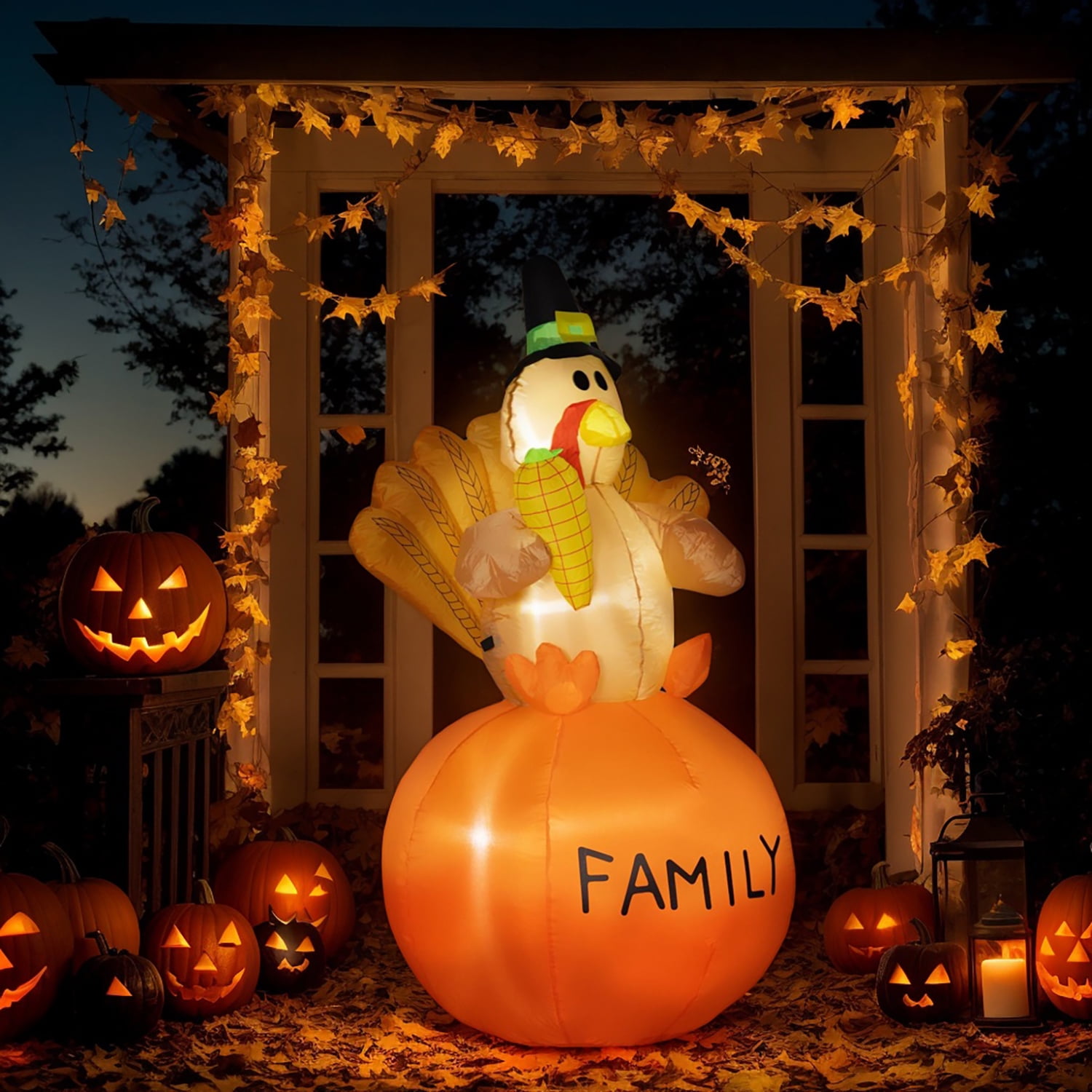 Spaco 4.9ft Inflatable Thanksgiving Turkey, Blow Up LED Display for ...