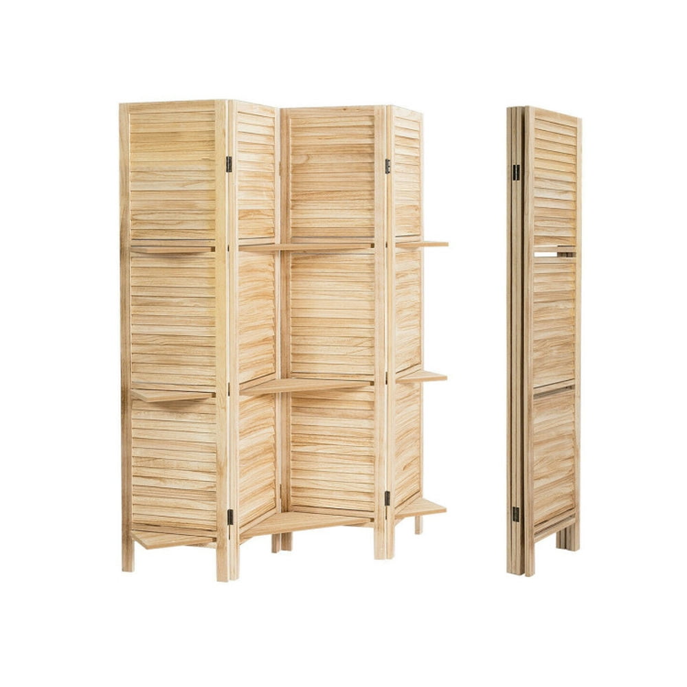 Spaco 4 Panel Foldable Room Divider Screen with 3 Display Shelves, Room ...