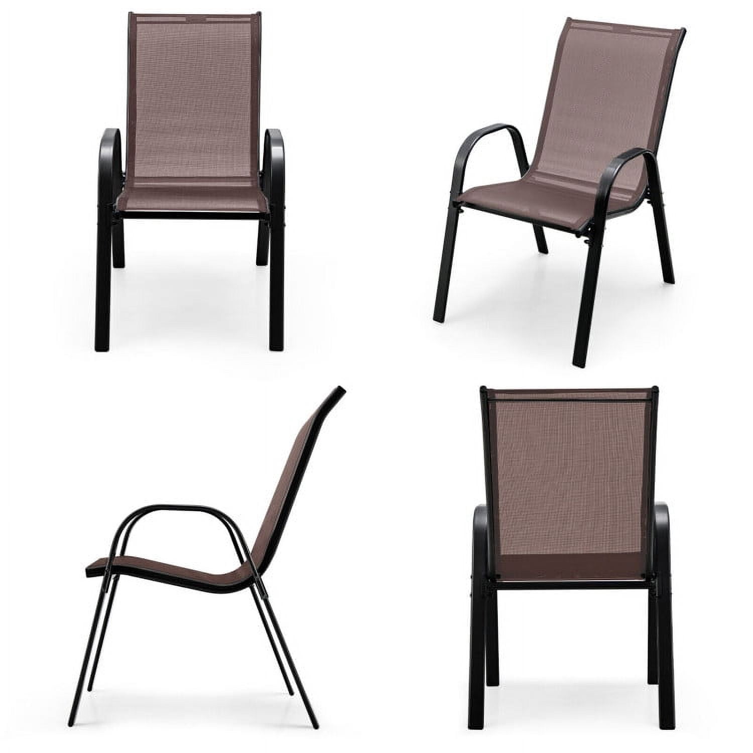 Spaco 4 Pieces Stackable Patio Dining Chairs Set with Armrest-Brown ...