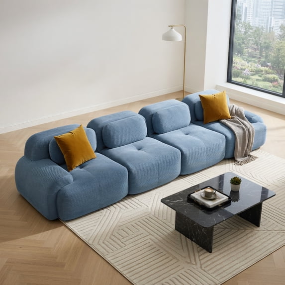 Spaco 4-Seat Modular Corduroy Sofa, Pet Friendly Vacuum Compressed ...