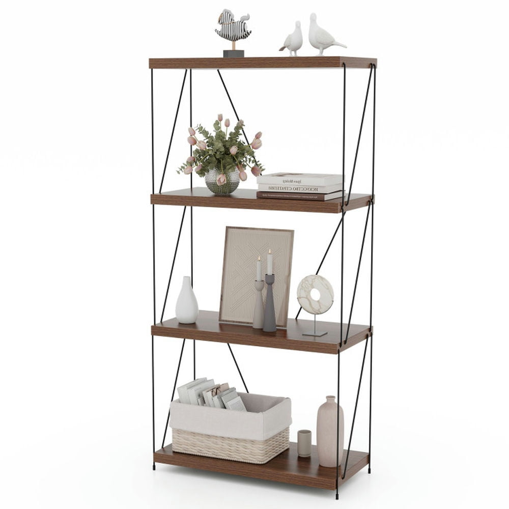 Spaco 4-Tier Multipurpose Display Rack with Metal Frame, Tall Bookshelf ...