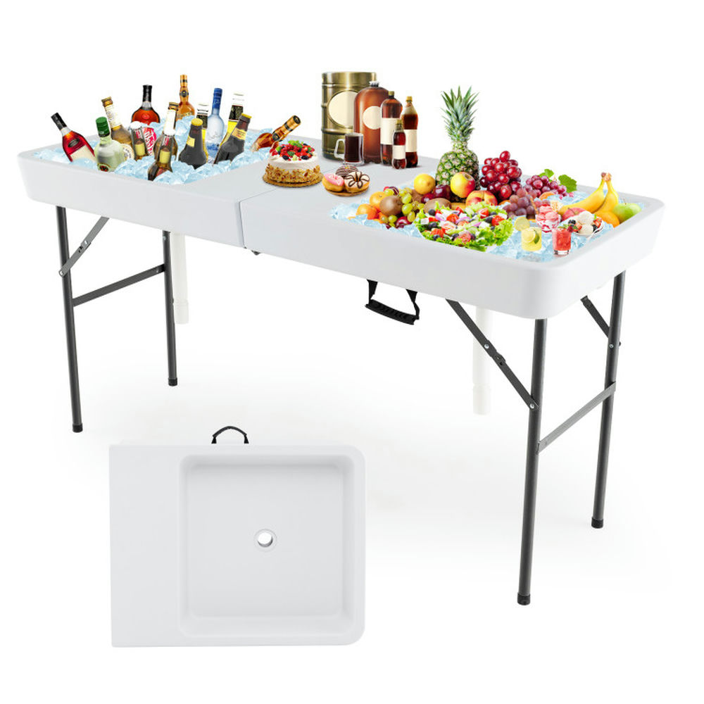 Spaco 5 FT Folding Ice Cooler Table with Double Sinks for Camping Party ...
