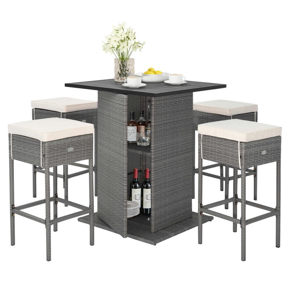 Spaco 5 Pieces Outdoor Wicker Bar Table Set of A Bar Table and 4 ...