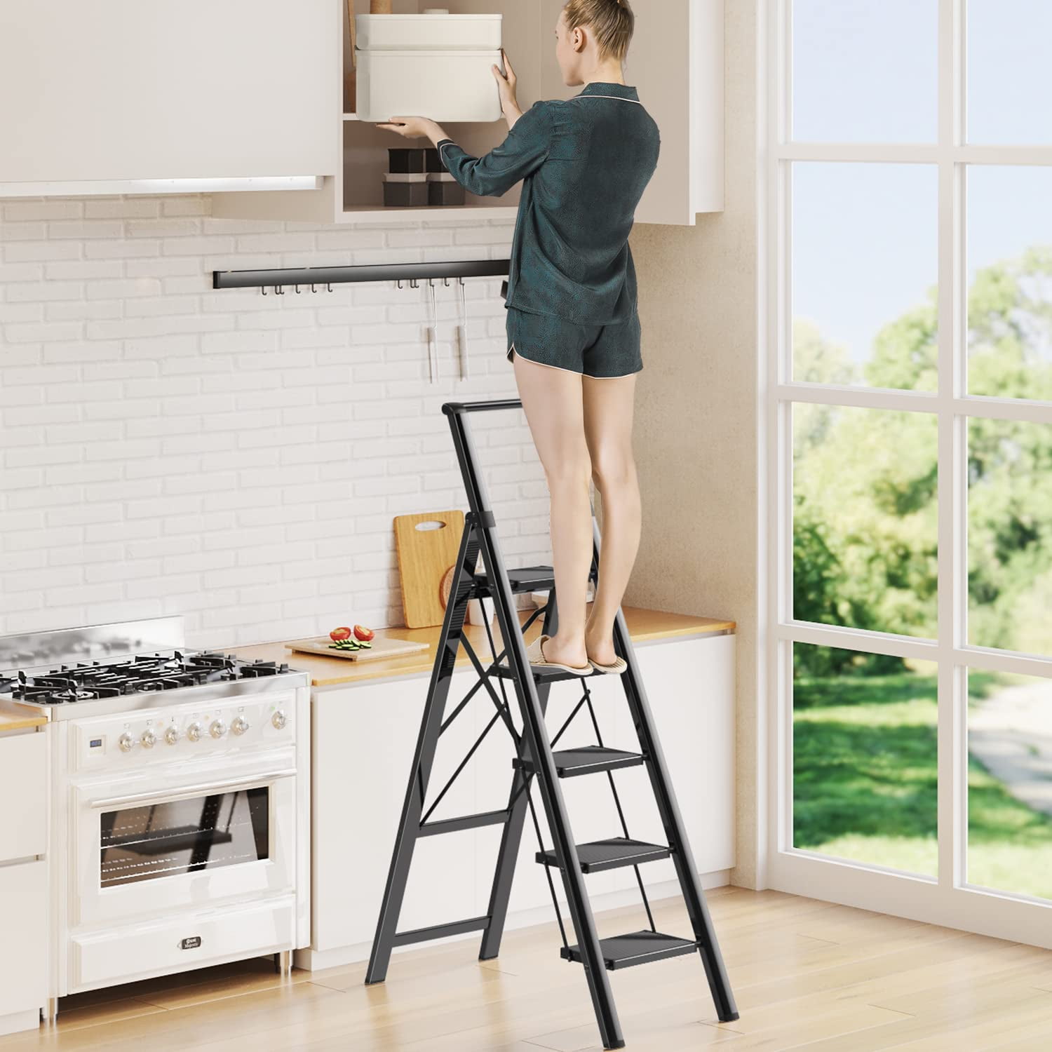 Spaco 5 Steps Black Aluminum Handrails, Aluminium Alloy Stair, Foldable ...