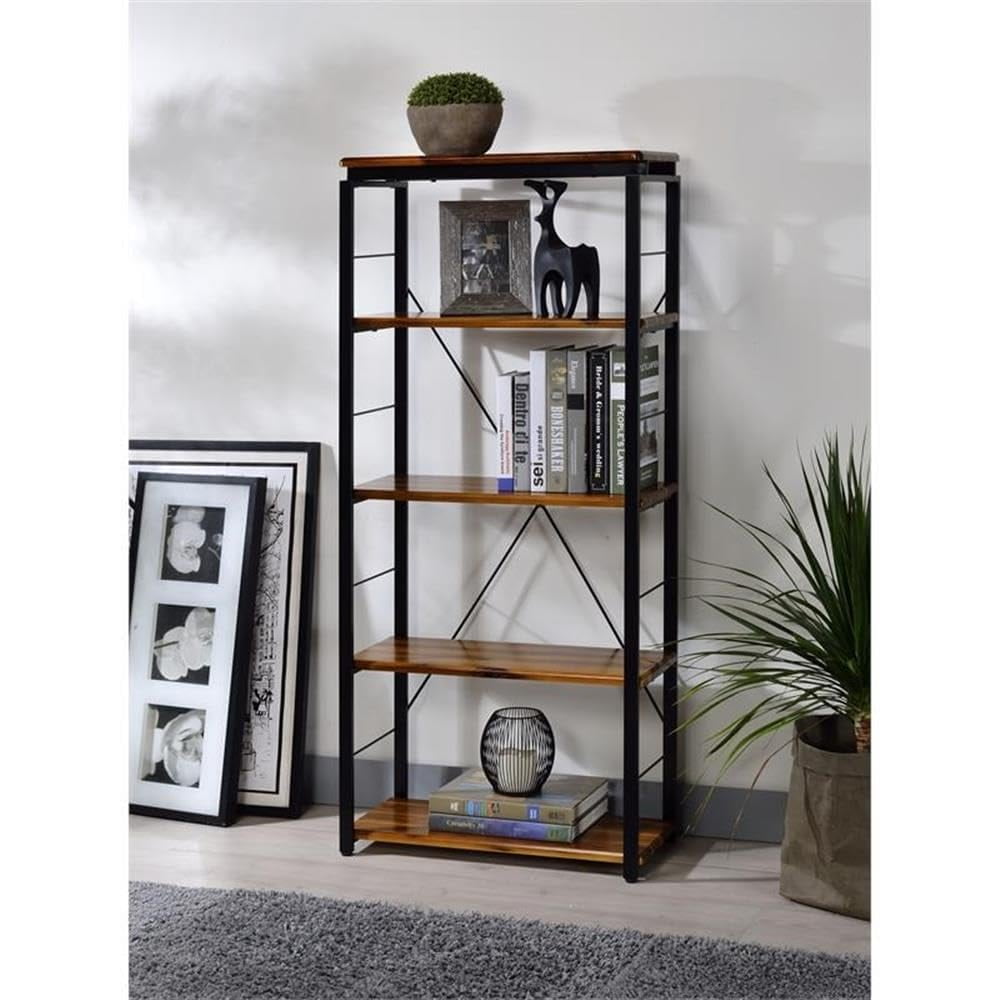 Spaco 5 Wooden Rectangular Bookshelf, Bookshelf with Black Metal Frame ...