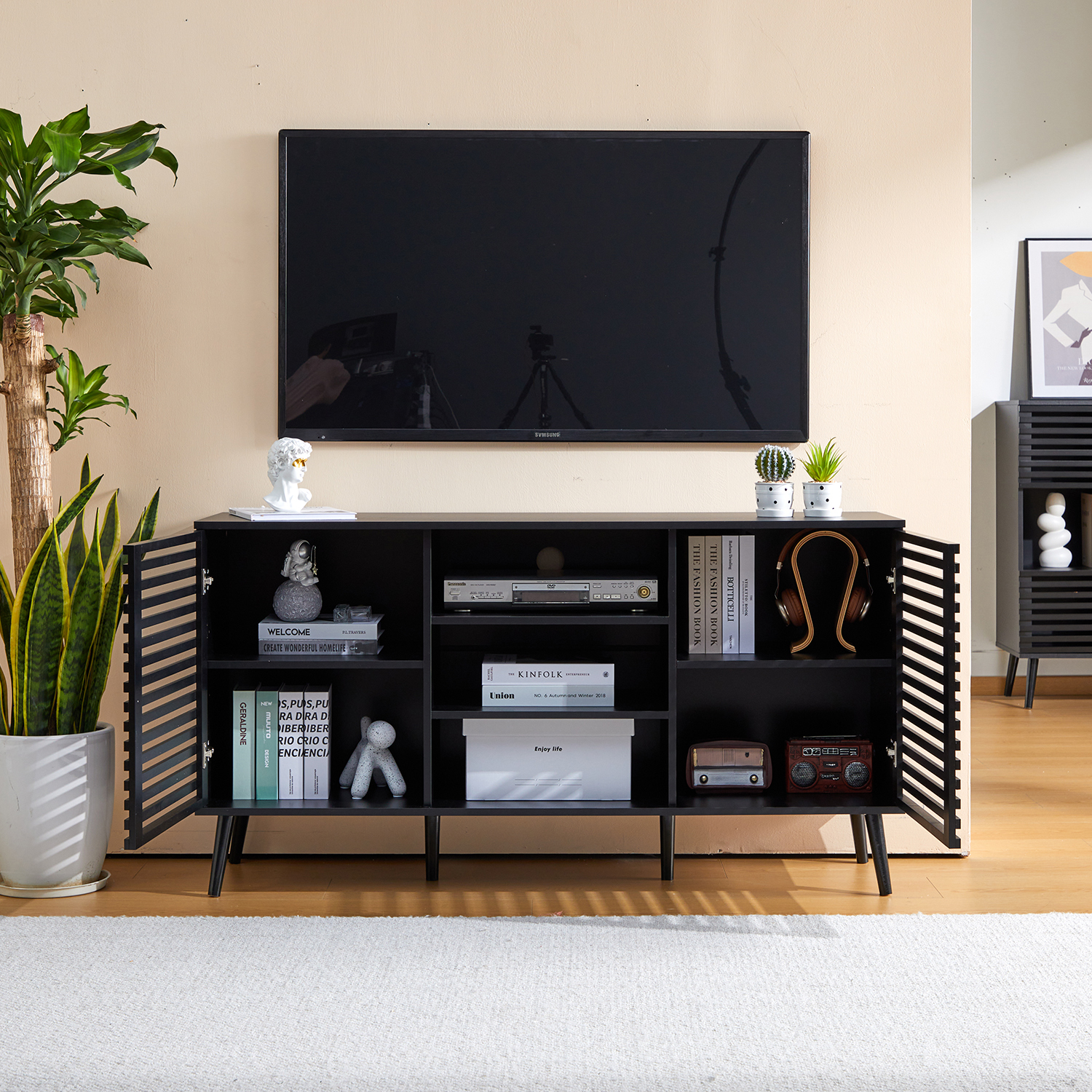 Spaco 55" TV Stand for TVs up to 60 Inch, Mid-Century Modern TV Cabinet ...
