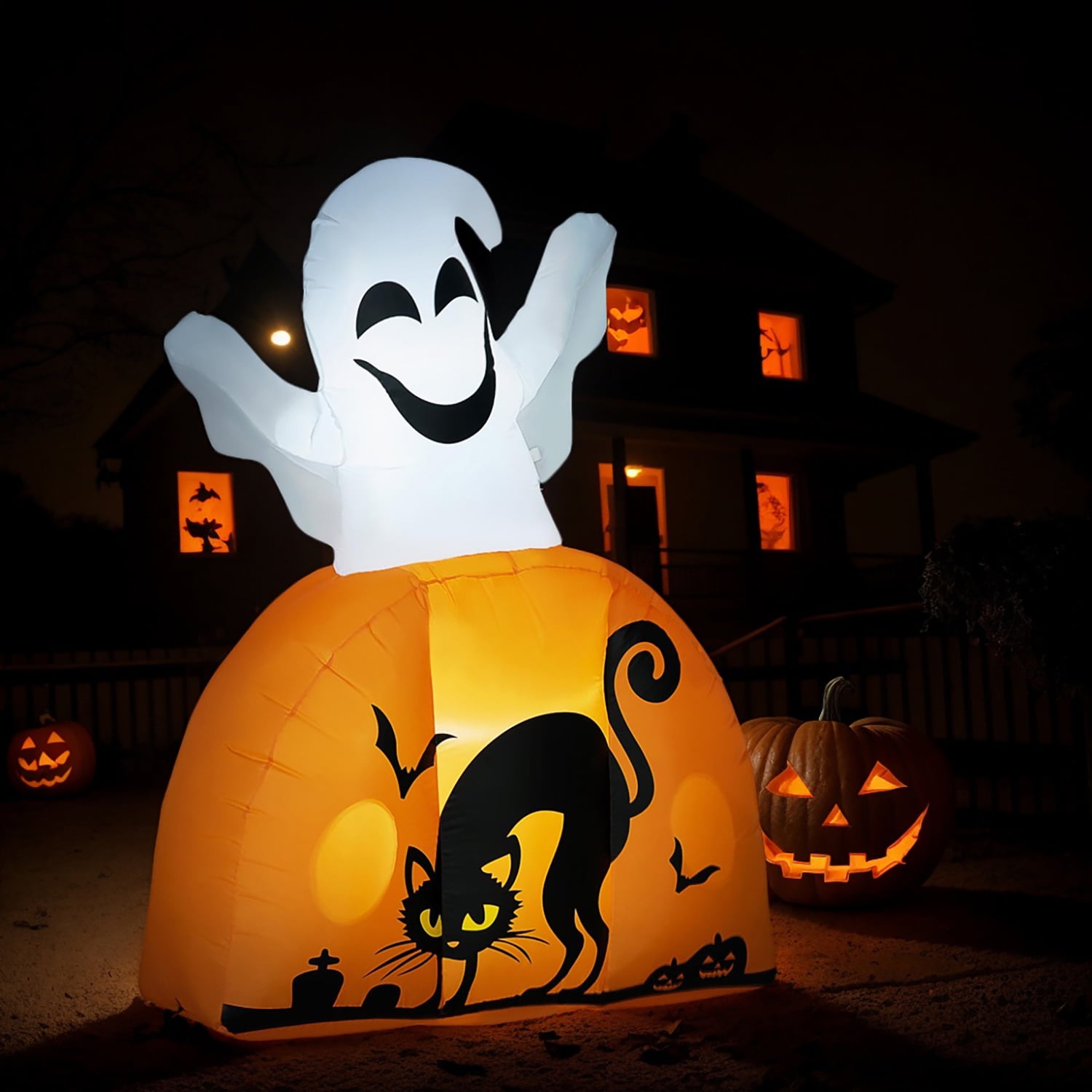 Spaco 5ft Halloween Inflatables Outdoor Decorations Ghost with Pumpkin ...
