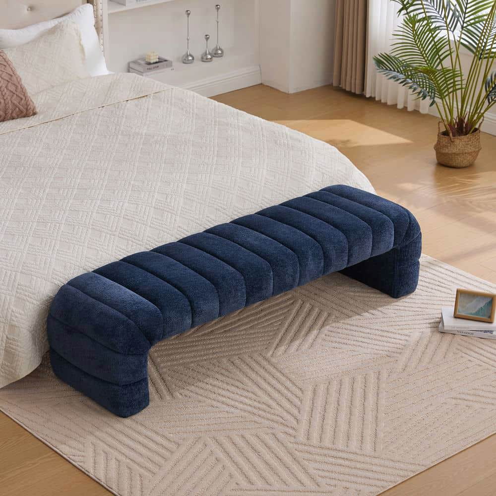 Yardi Yarda 69.7" Wide Modern Upholstered Armless Bed Bench, Channel ...