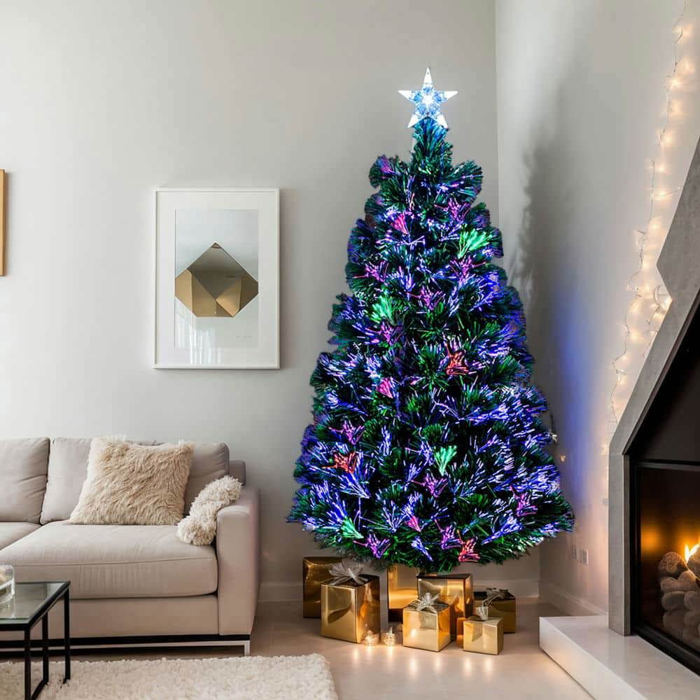 Spaco 6FT Fiber Optic Rainbow Color Changing Christmas Tree with 230 ...