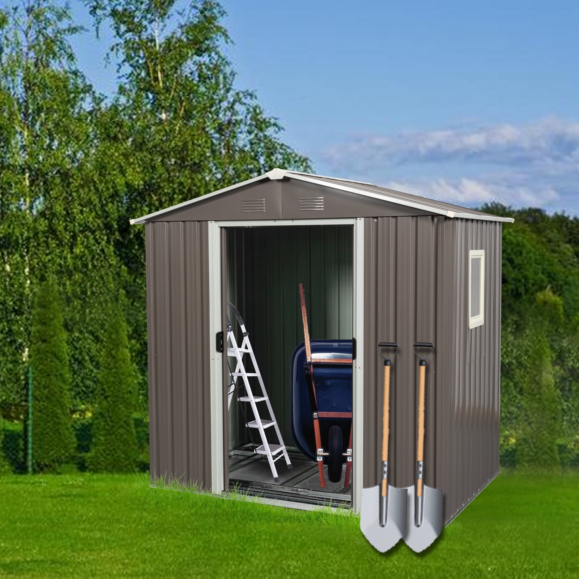 Spaco 6ft x 5ft Outdoor Metal Storage Shed gray With window ...