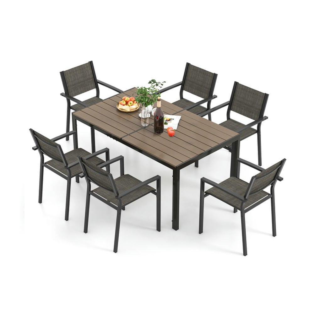 Spaco 7-Piece Outdoor Dining Set, Dining Set with 6 Stackable Chairs ...