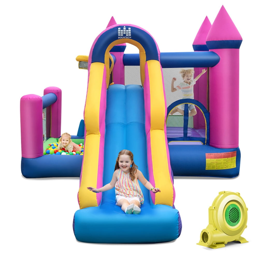 Spaco 7-in-1 Kids Inflatable Bounce House with Long Slide and 735W ...