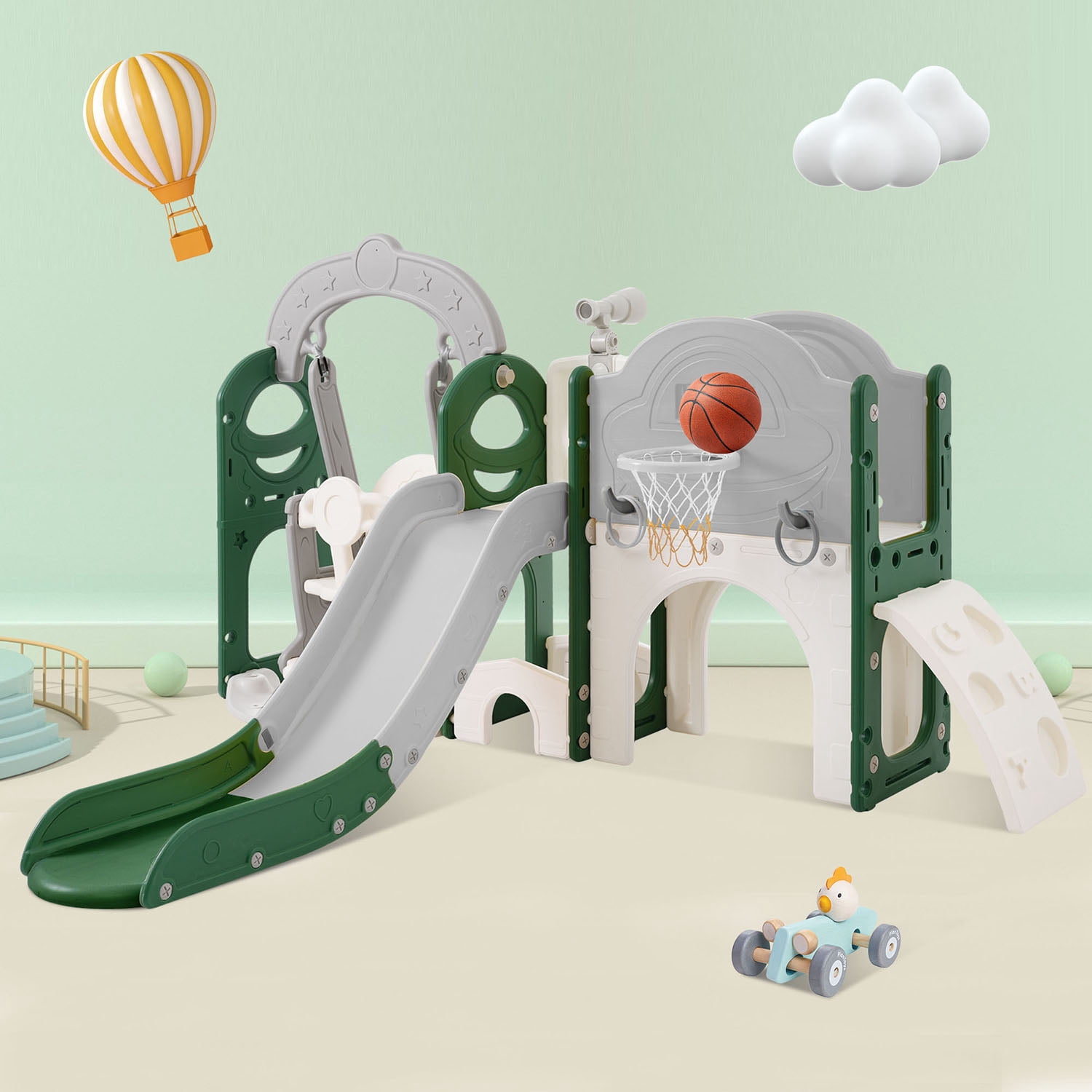 Spaco 7 in 1 Kids Slide Playset, Freestanding Kids Climbers Playground ...