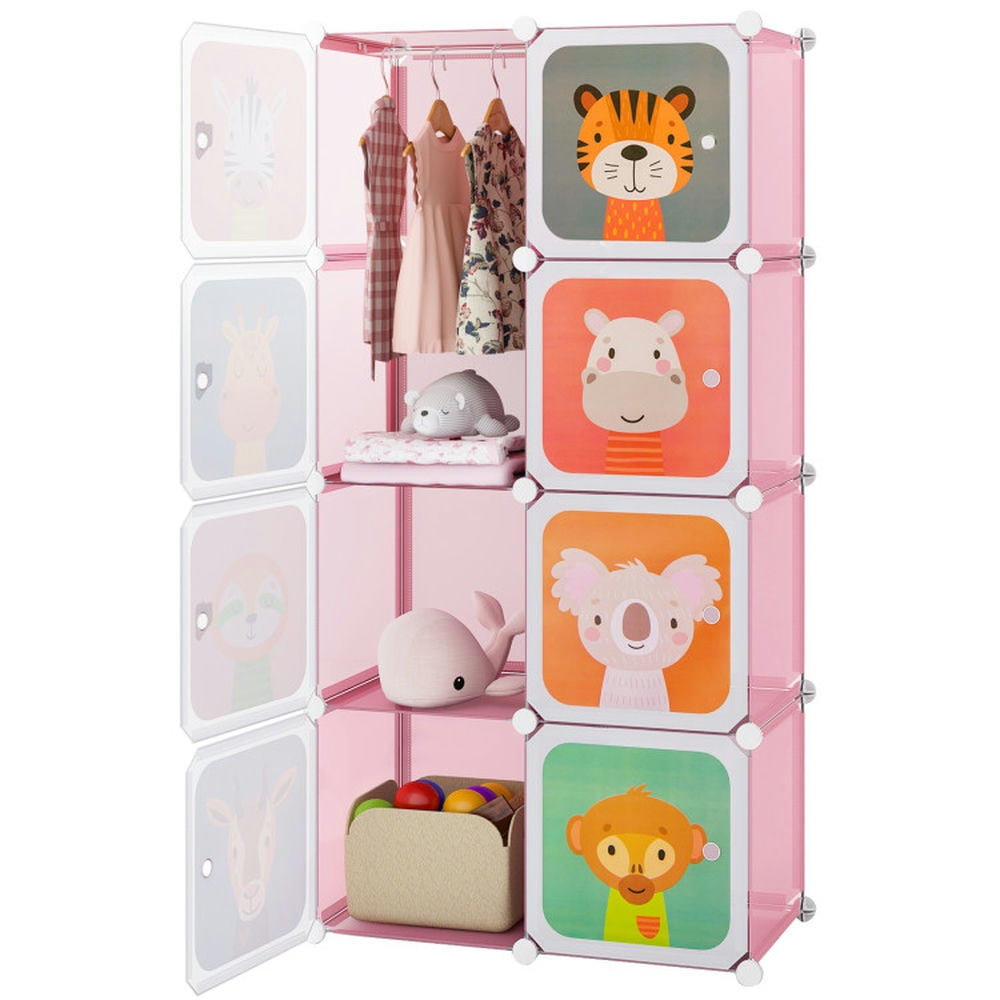Spaco 8-Cube Kids Wardrobe Closet with Clothes Hanging Section and ...