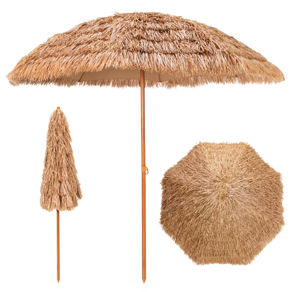 Spaco 8 Feet Patio Thatched Tiki Umbrella Hawaiian Hula Beach Umbrella ...