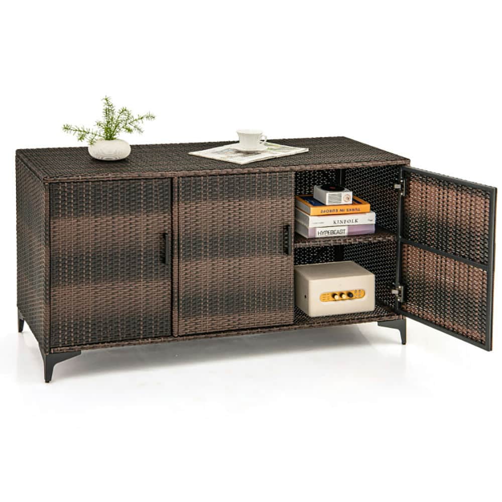 Spaco 84 Gallon Patio Wicker Deck Box, 3-Door PE Rattan Storage ...