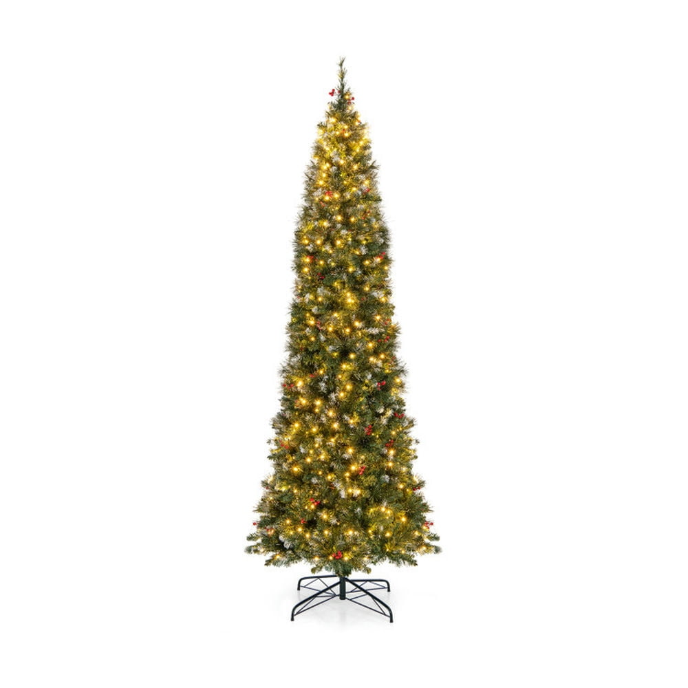 Spaco 9 Feet Artificial Christmas Tree, Pre-Lit Artificial Hinged Slim ...