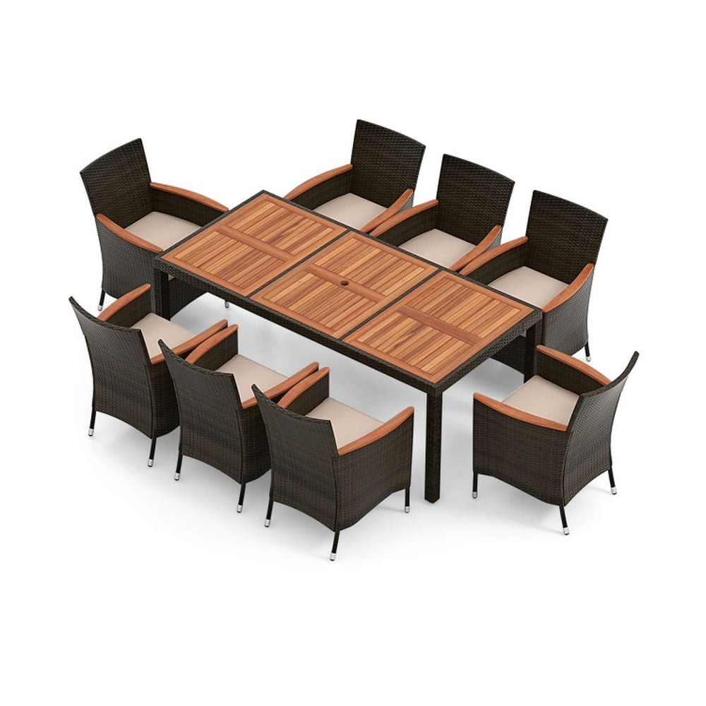 Spaco 9-Piece Outdoor Dining Set, A Quality Acacia Top Rectangular ...