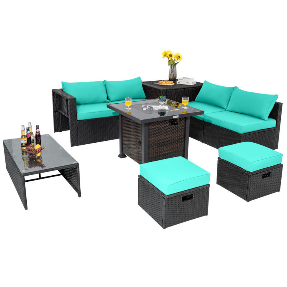 Spaco 9 Pieces Patio Furniture Set with 32” Fire Pit Table and 50000 ...