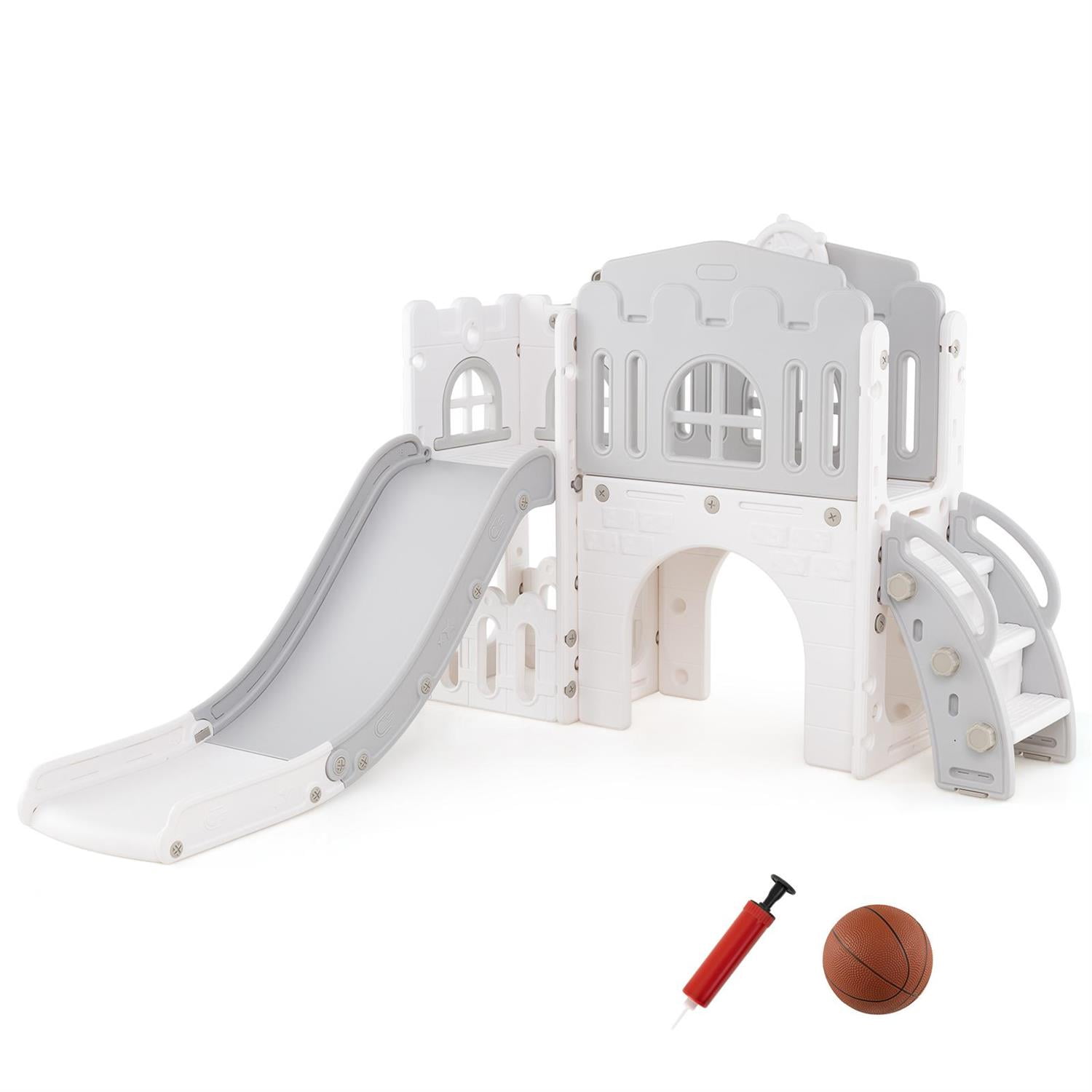 Spaco 9-in-1 L-Shaped Toddler Slide, Basketball Hoop, Steering Wheel ...