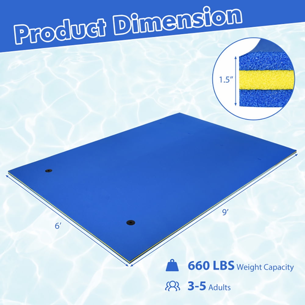 Spaco 9' x 6' 3 Layer Floating Water Pad Foam Mat -Blue, Floating Water ...