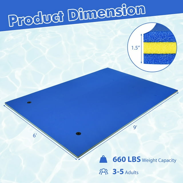 Spaco 9' x 6' 3 Layer Floating Water Pad Foam Mat -Blue, Floating Water ...