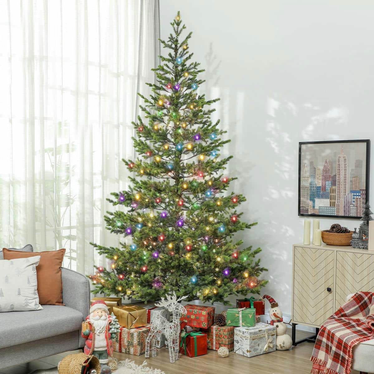 Spaco 9ft Artificial Prelit Sparse Cedar Christmas Tree with LED Lights ...