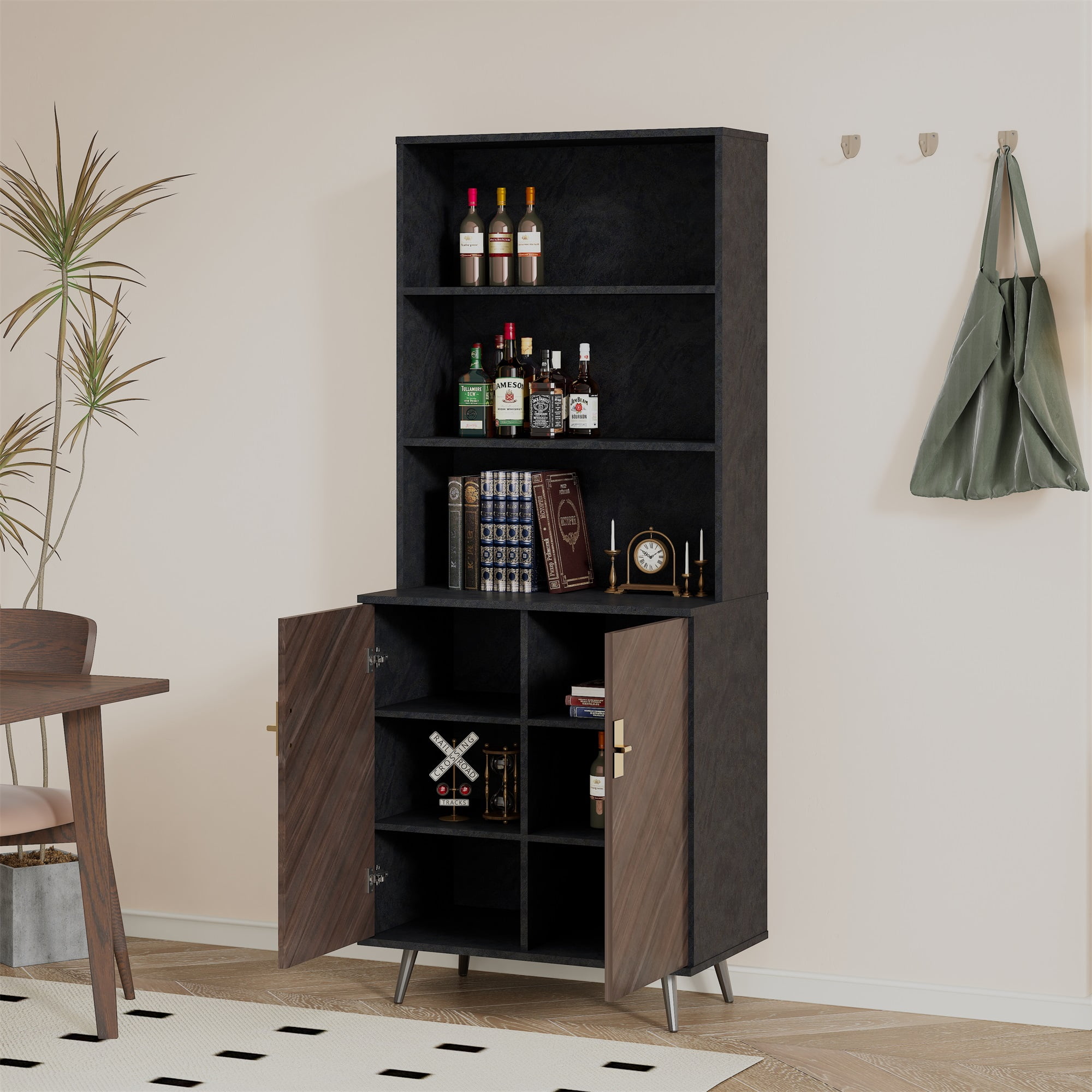 Spaco Accent Dresser Storage Bar Cabinet Buffet Cabinet with Doors Storage for Living Room Brown ...