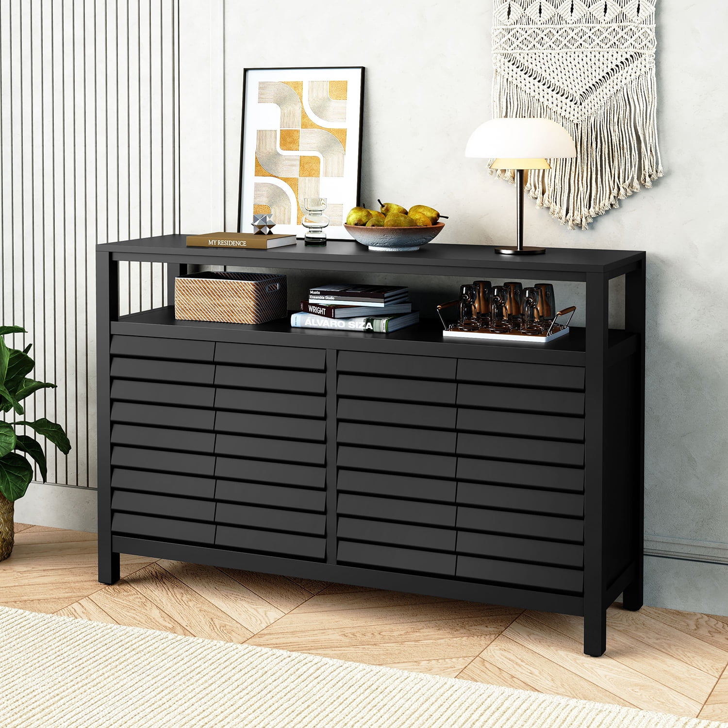 Spaco Accent Storage Cabinet with Decorative Louvered Doors, Cabinet ...