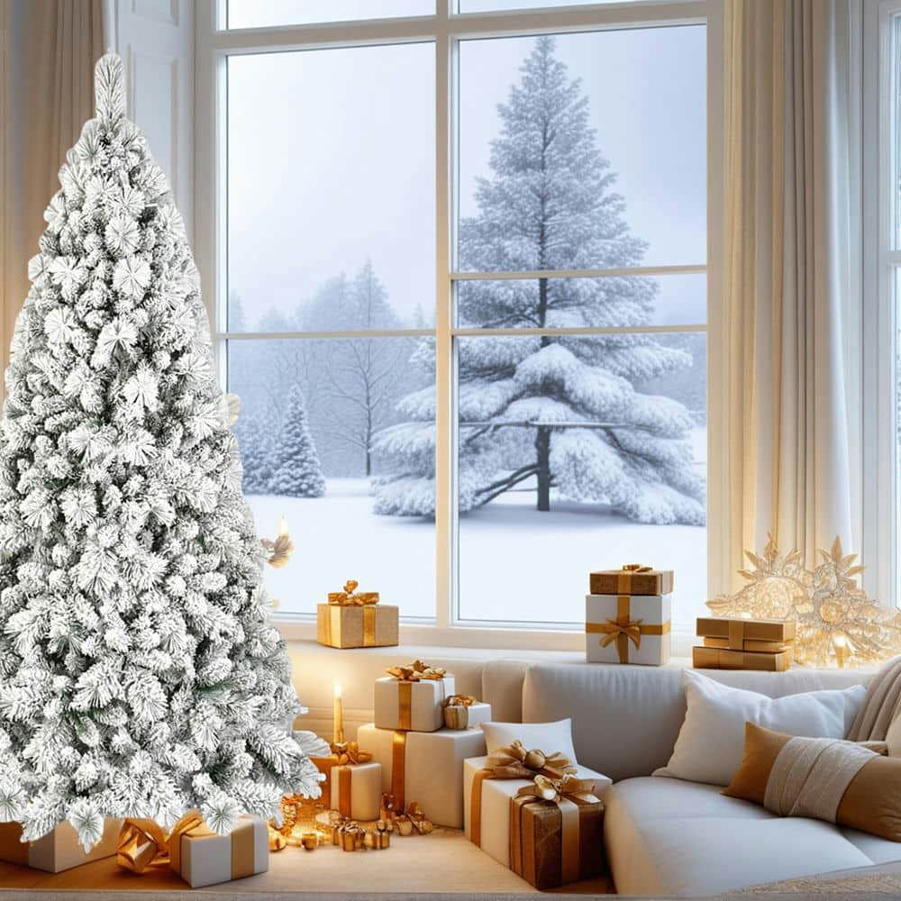 Spaco Artificial 8FT Flock LED-Lit Christmas Tree with 1445PVC/Hard ...